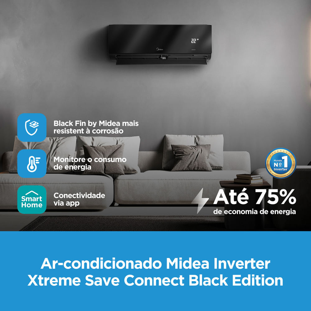 Ar-Condicionado Split Hi-Wall Midea Inverter Xtreme Save Connect Black Edition 18.000 BTU/h ...